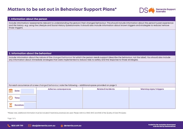 Behaviour Support Plan - No Restrictive Practices