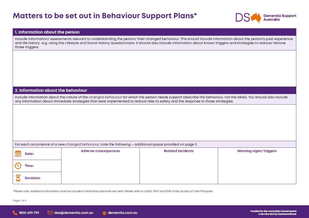 Behaviour Support Plan - No Restrictive Practices