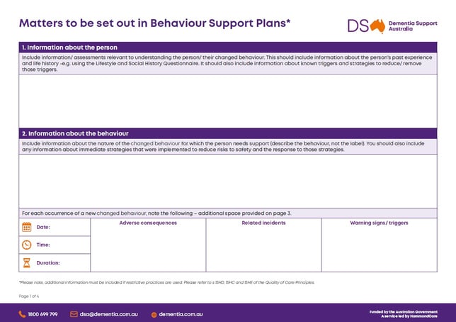 Behaviour Support Plan - No Restrictive Practices