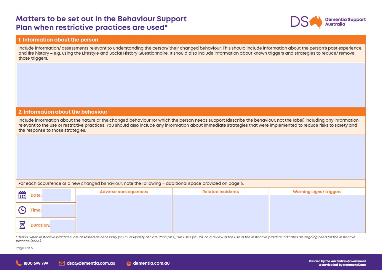 Behaviour Support Plan - Restrictive Practices